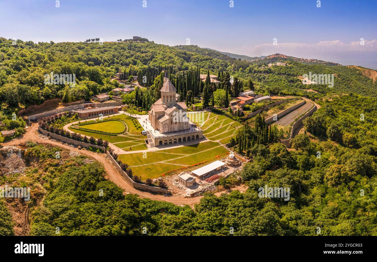 Aerial top view of the Bodbe Monastery architectural complex of St ...