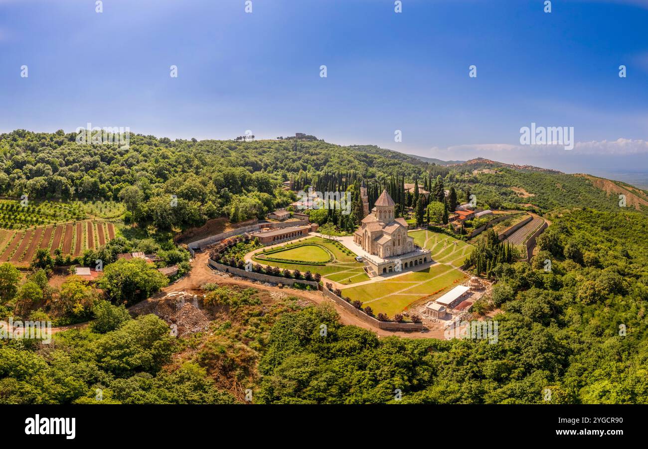 Aerial top view of the Bodbe Monastery architectural complex of St ...