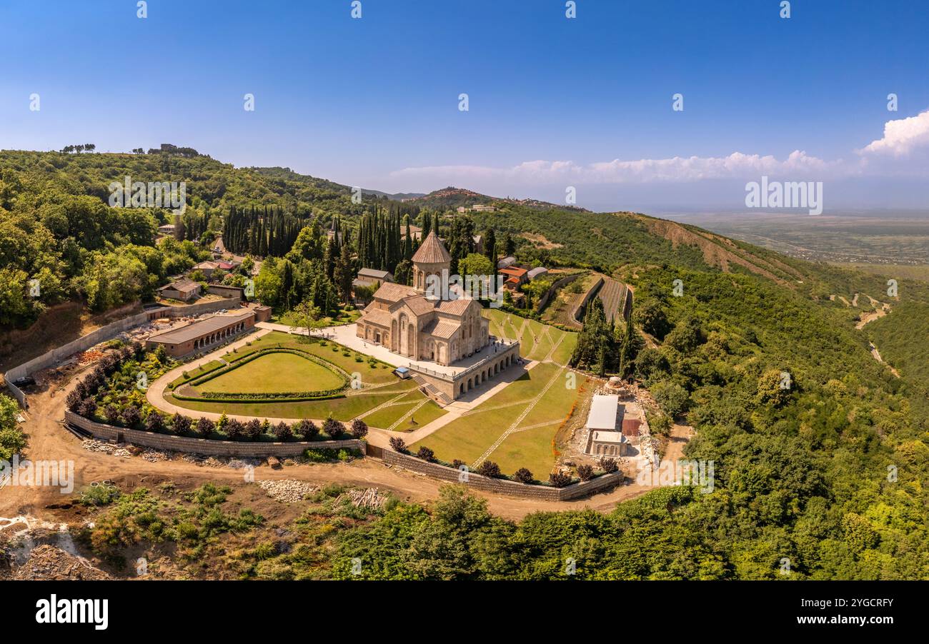 Aerial top view of the Bodbe Monastery architectural complex of St ...