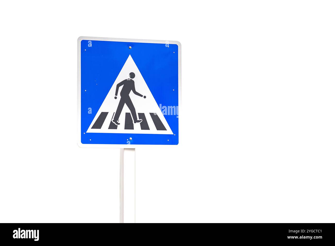 Crisp white pedestrian crosswalk symbol on a city street, a clear ...