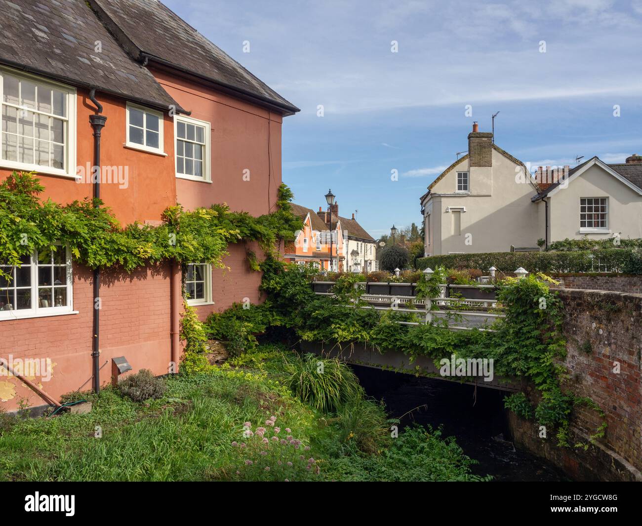 Houses on the main street of the village of Boxford, Suffolk, UK; with ...
