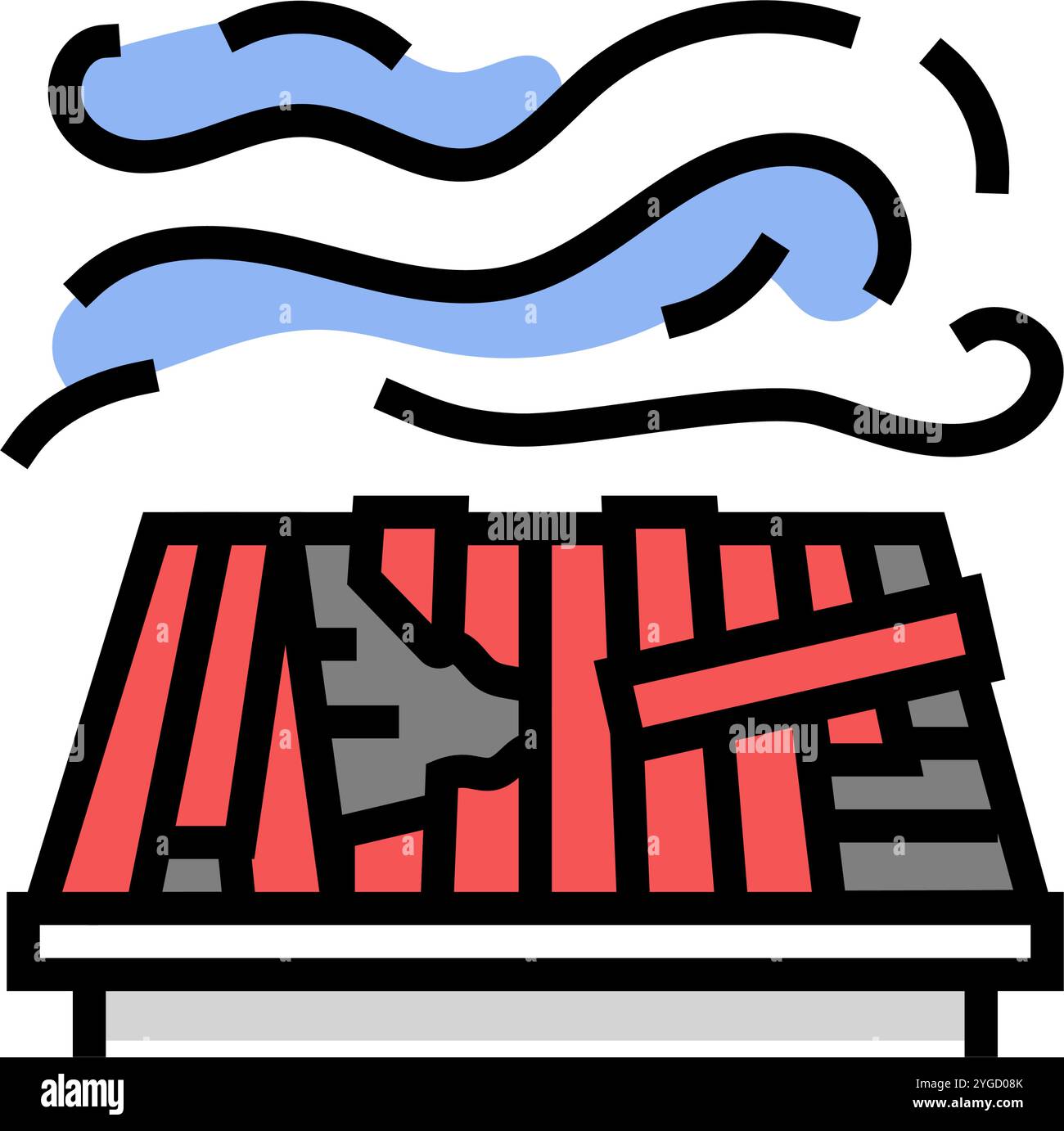 damaged roof hurricane disaster color icon vector illustration Stock ...