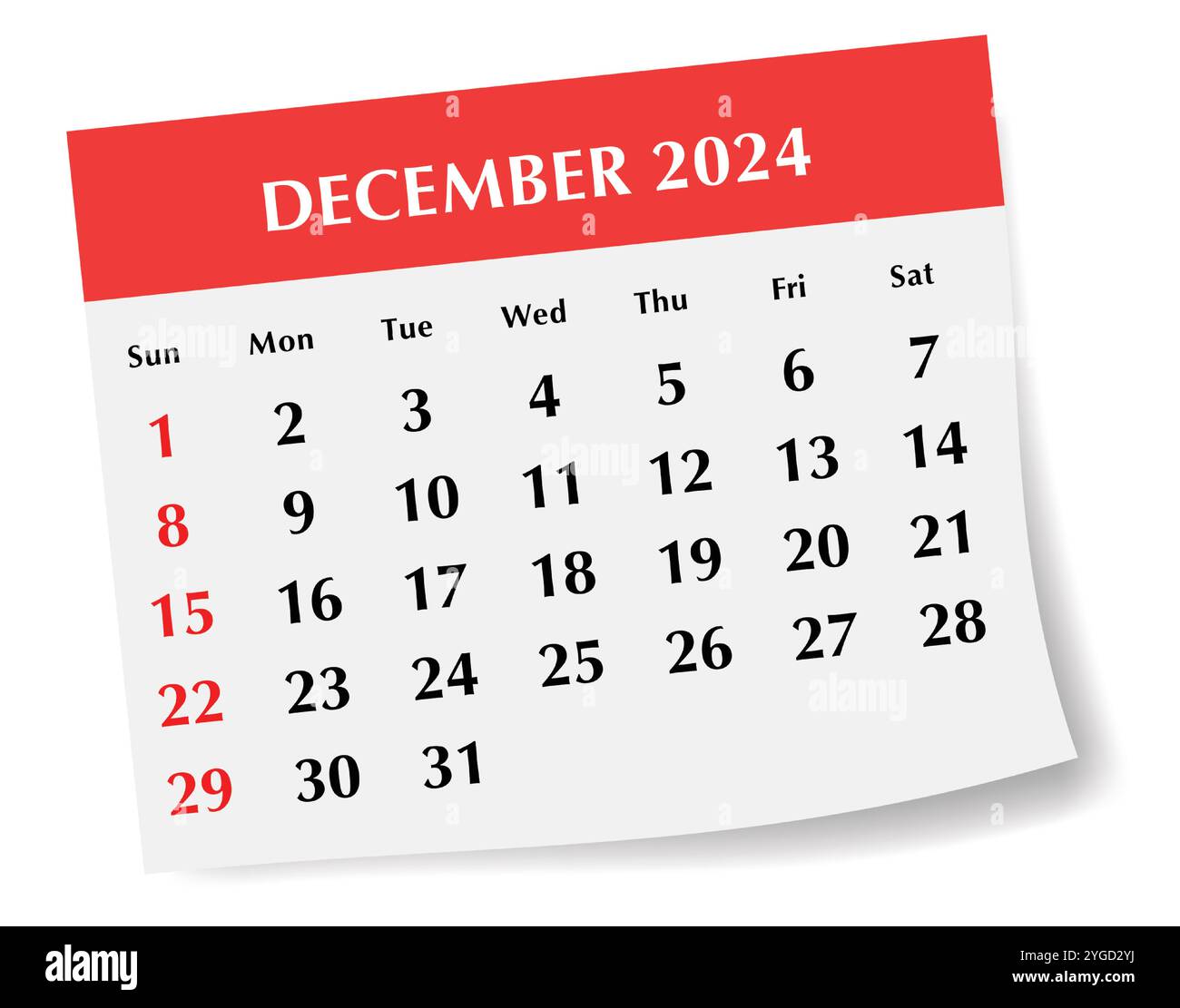 ENGLISH december 2024 calendar. Vector illustration. Monthly planning ...