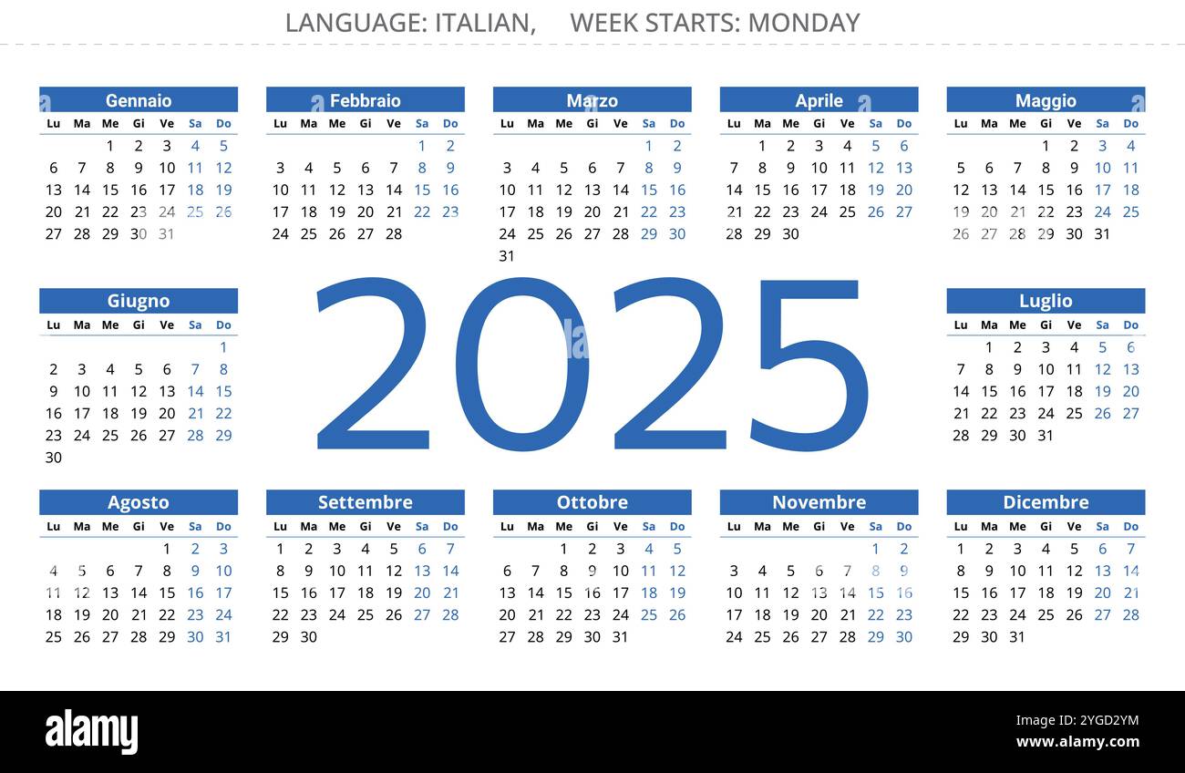 2025 year calendar (Italian language). Printable vector illustration ...