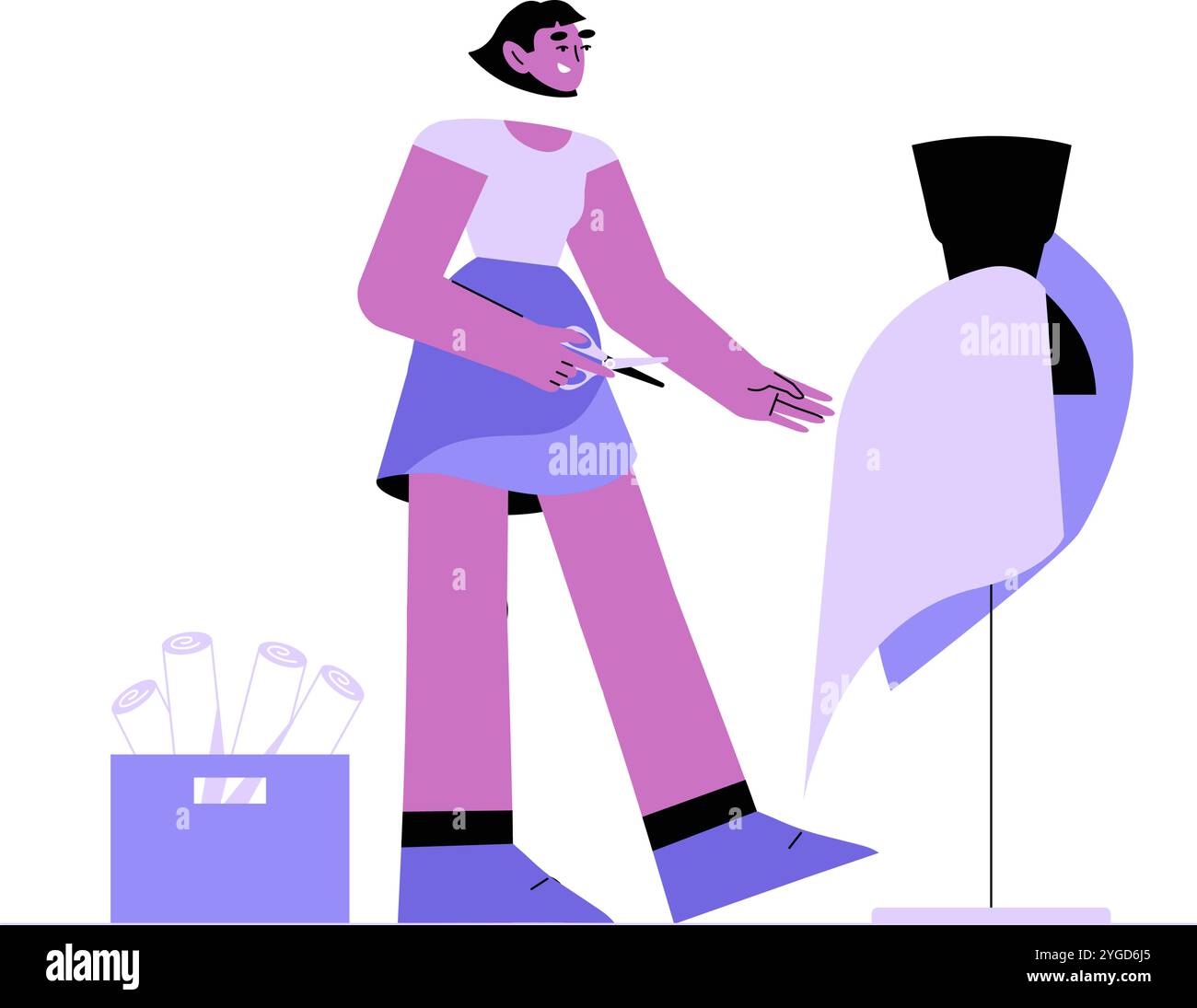 Female Fashion Designer Sketching Outfit In Flat Vector Illustration ...