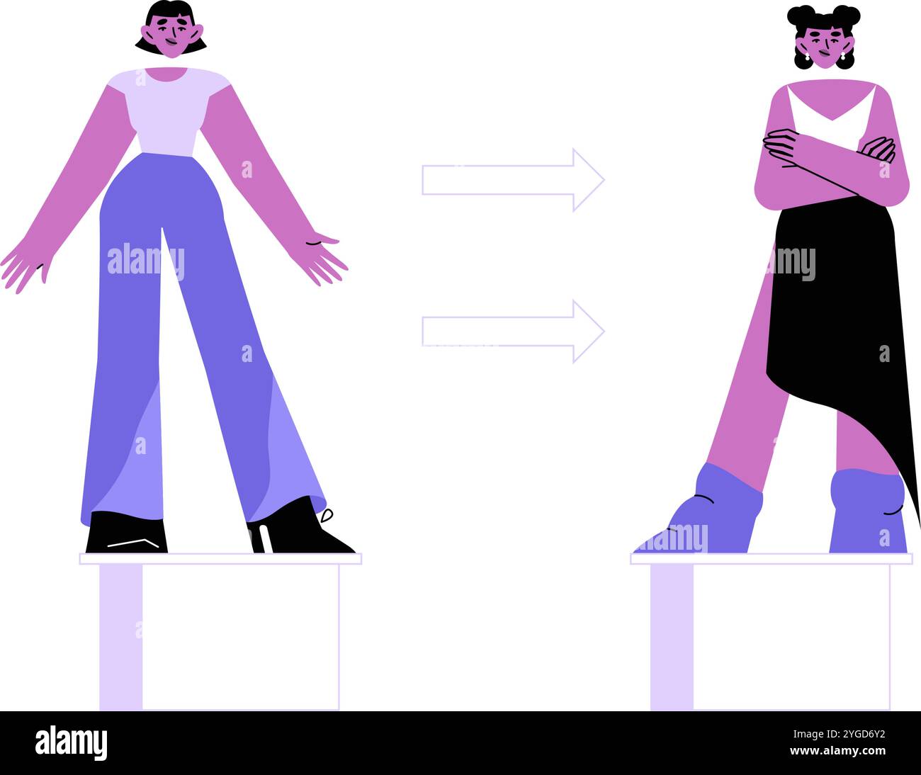 Female Fashion Transformation With Two Different Outfits In Flat Vector ...