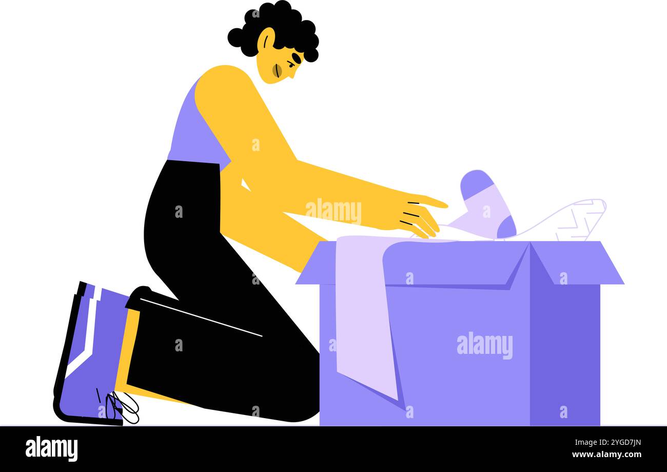 Woman Unpacking Fashion Items In Flat Vector Illustration Symbolizing ...