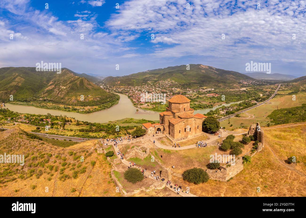 Aerial top view of ancient Jvari Monastery is a VI century Georgian ...