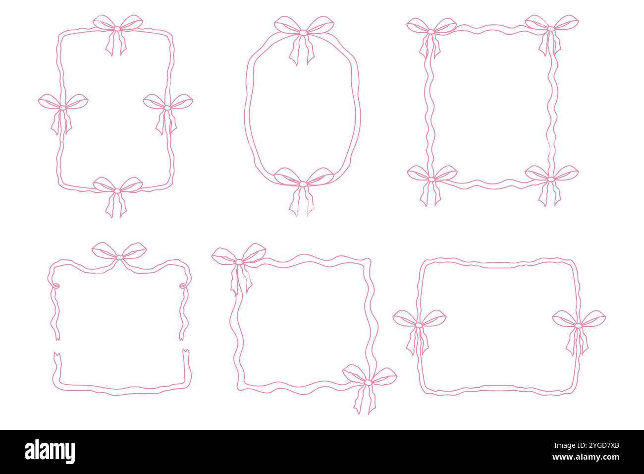Coquette pink frame ribbon lace bow, pink wavy border y2k retro set ...