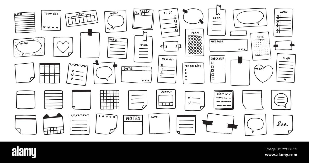 Simple sticky note set. Memo doodle. Blank square sheets of notepaper ...