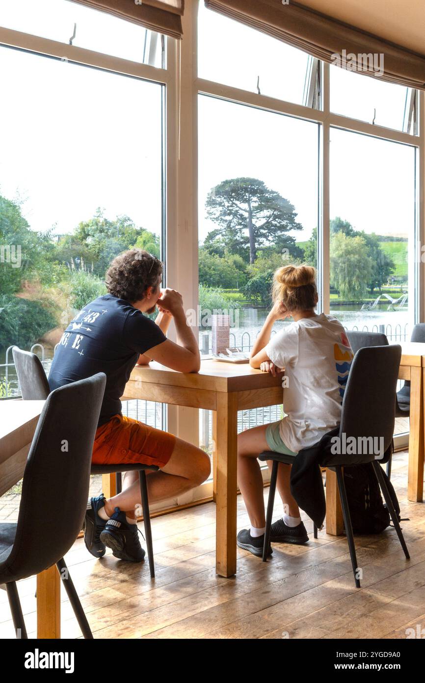 Two customers waiting to be served inside the Lakeside Restaurant cafe ...