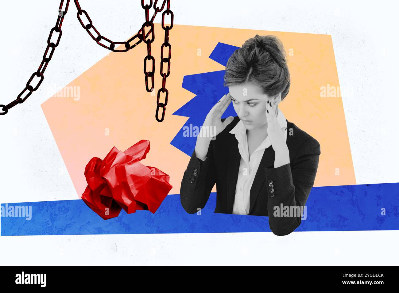 Composite trend artwork sketch image collage of work hand hold head ...