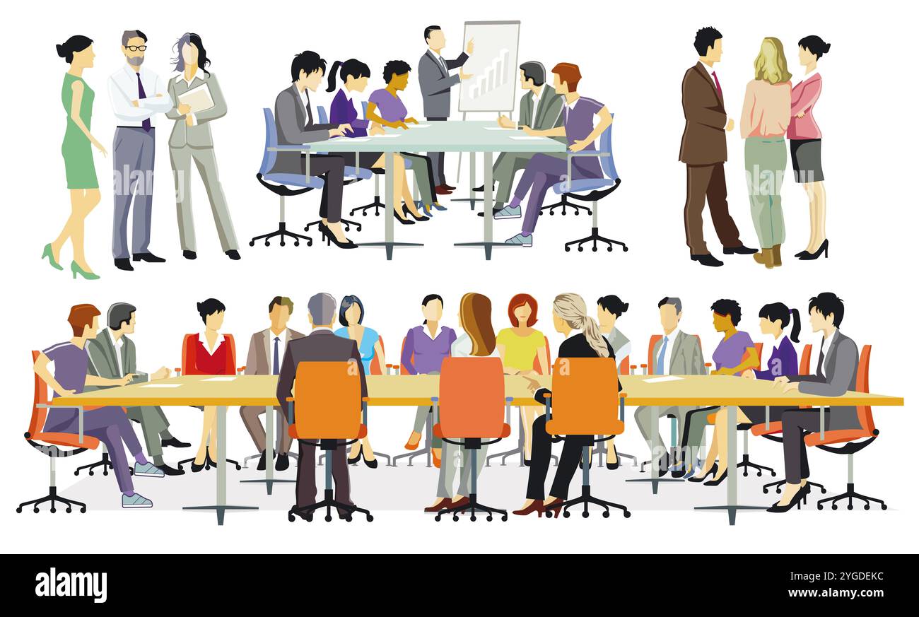 Working groups of people at a meeting illustration hi-res stock ...
