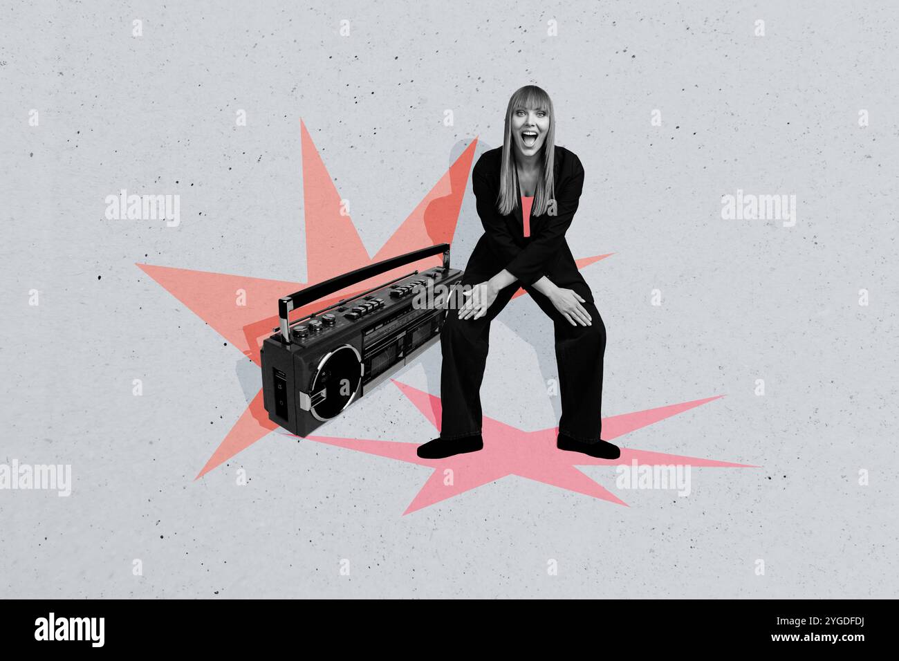 Composite trend artwork collage of carefree obsolete listen music ...