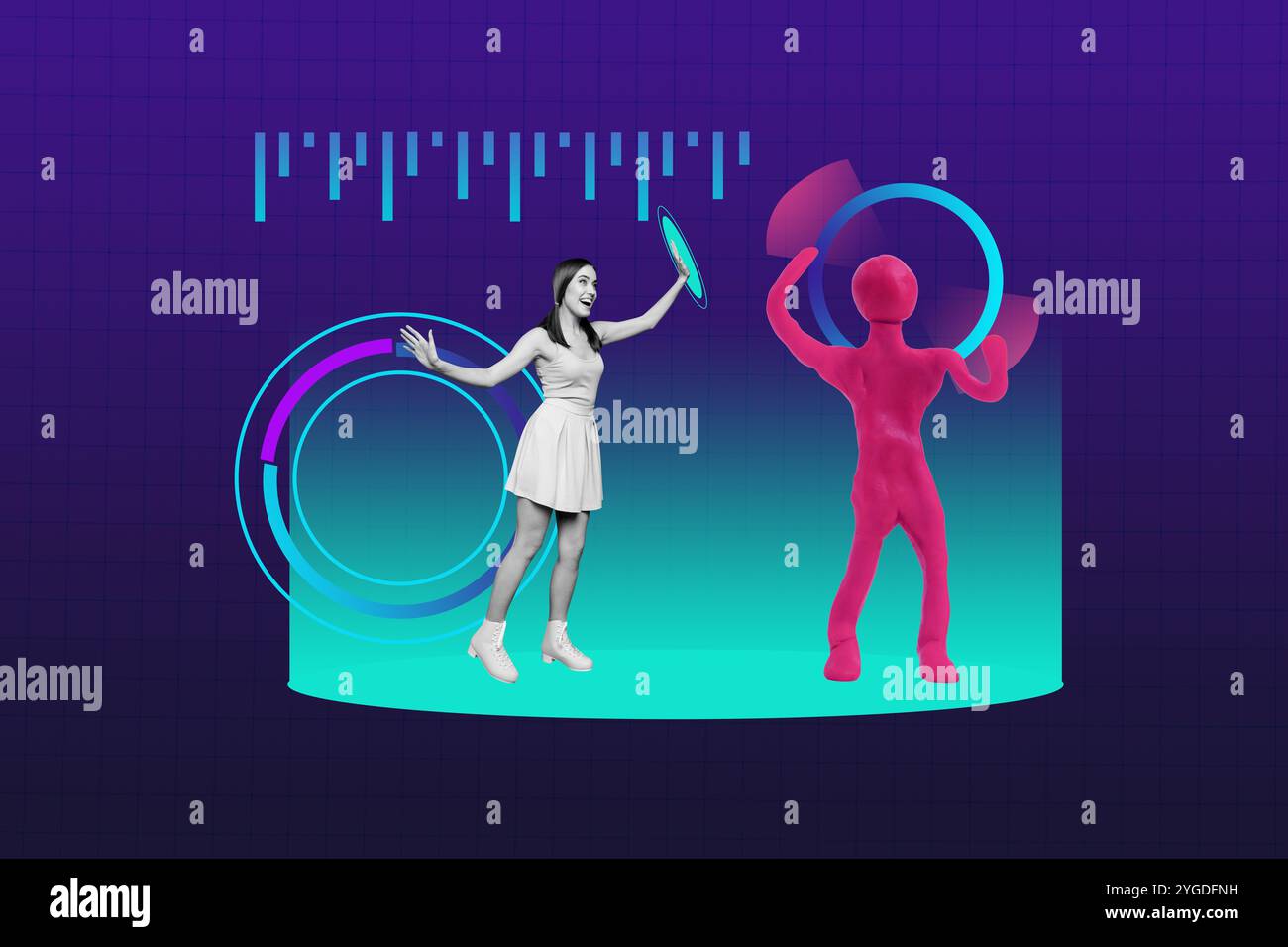 Composite trend artwork 3D sketch photo collage of cyberspace virtual ...