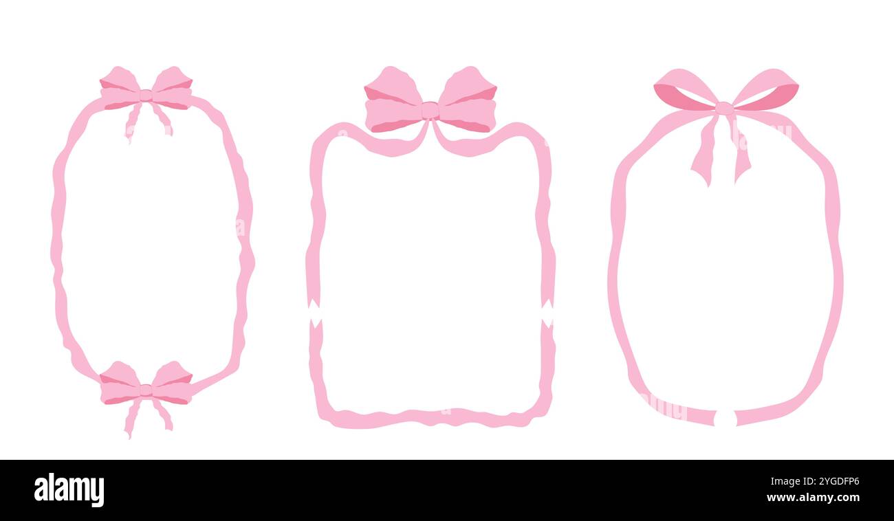Coquette pink frame ribbon lace bow, pink wavy border y2k retro set ...