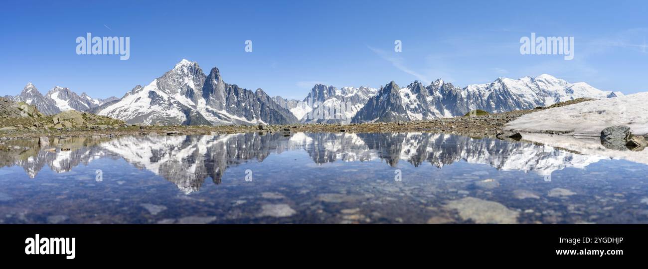 Mountain landscape, reflection in a small mountain lake, mountain peaks ...