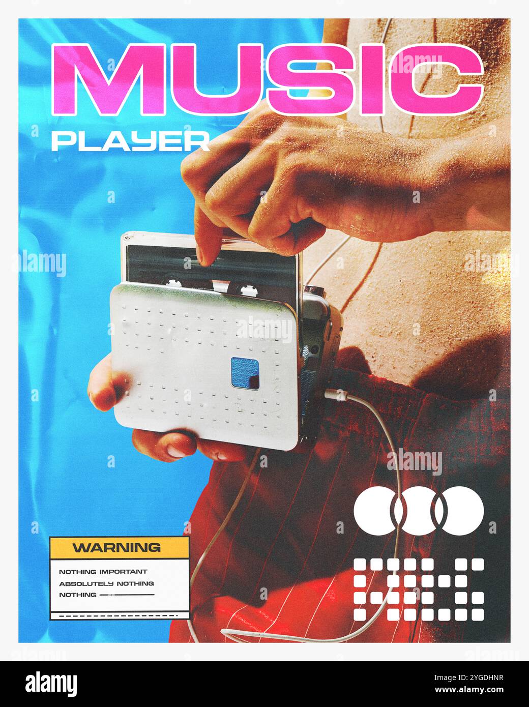 Creative design. Classic 90s-style poster with portable music player ...