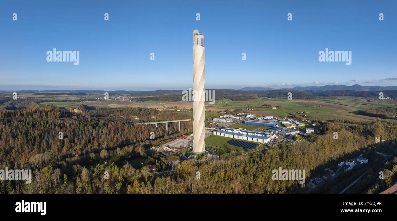 Aerial view, panorama from the 246 metre high TK-Elevator test tower of ...
