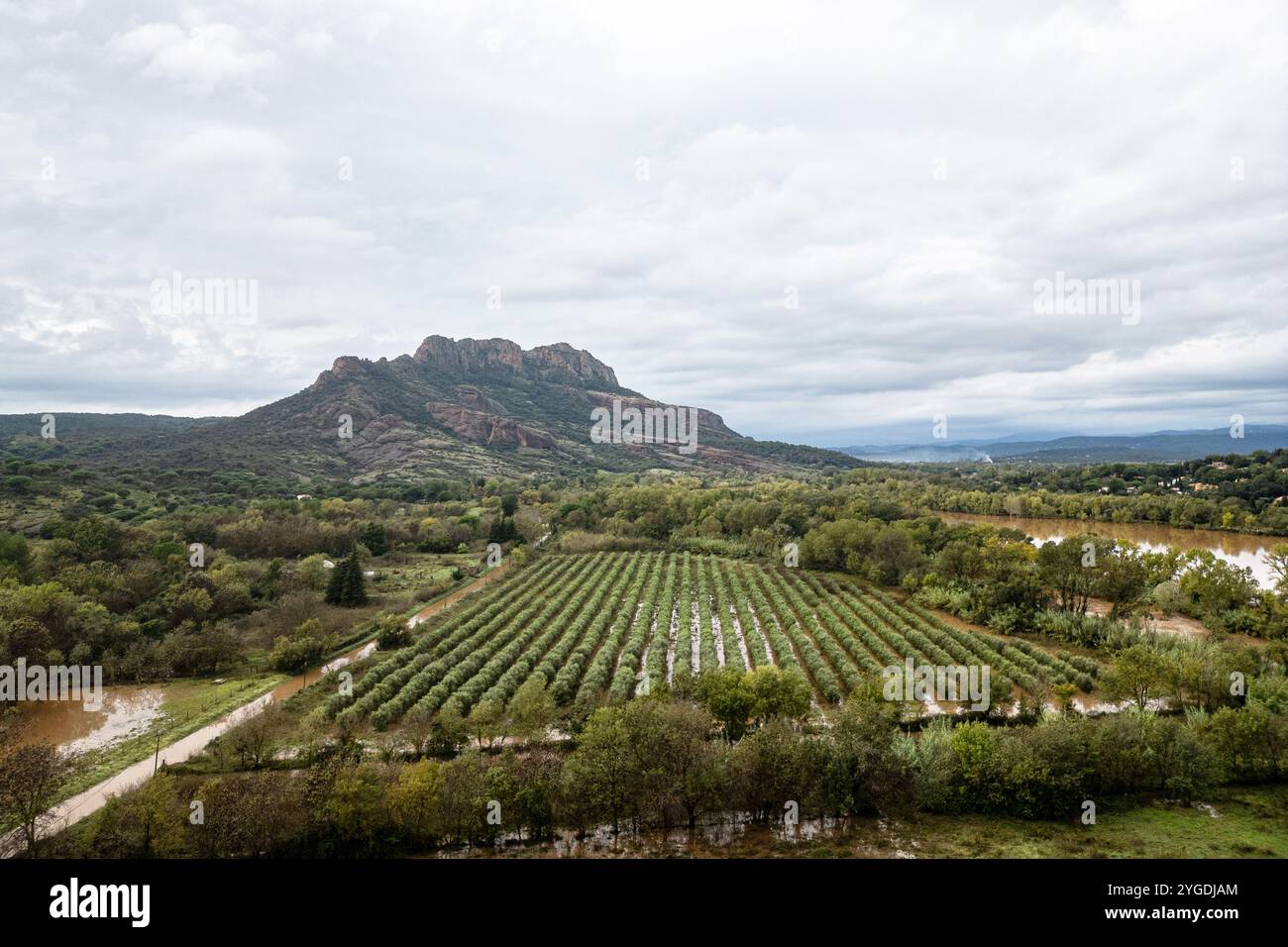 The Rock of Roquebrune and flooding after storms in October 2024, Var ...