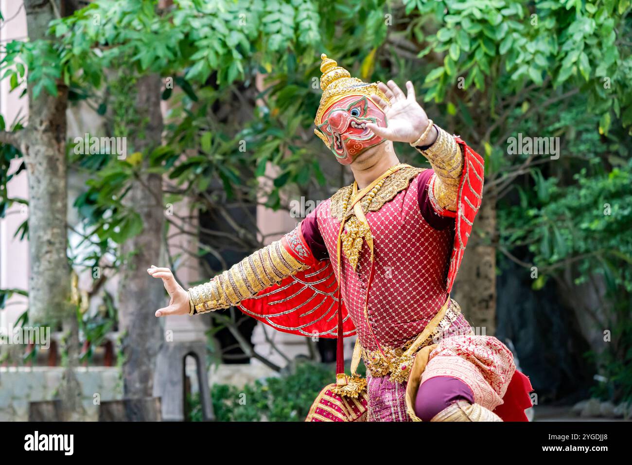 The performance of red Garuda acting in Thai traditional drama story ...