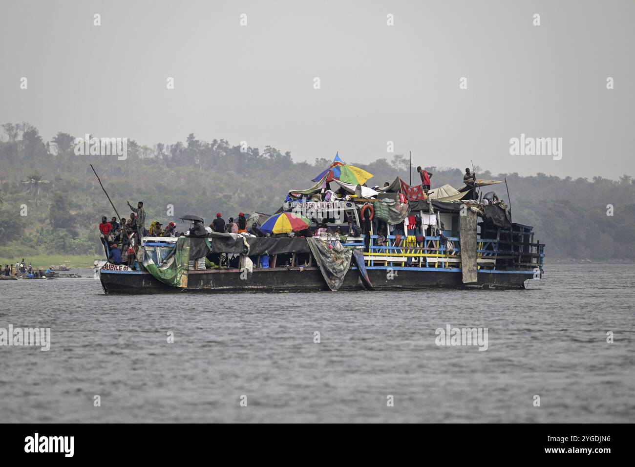 Overloaded ferry on the Congo River, near Tshumbiri, Mai-Ndombe ...