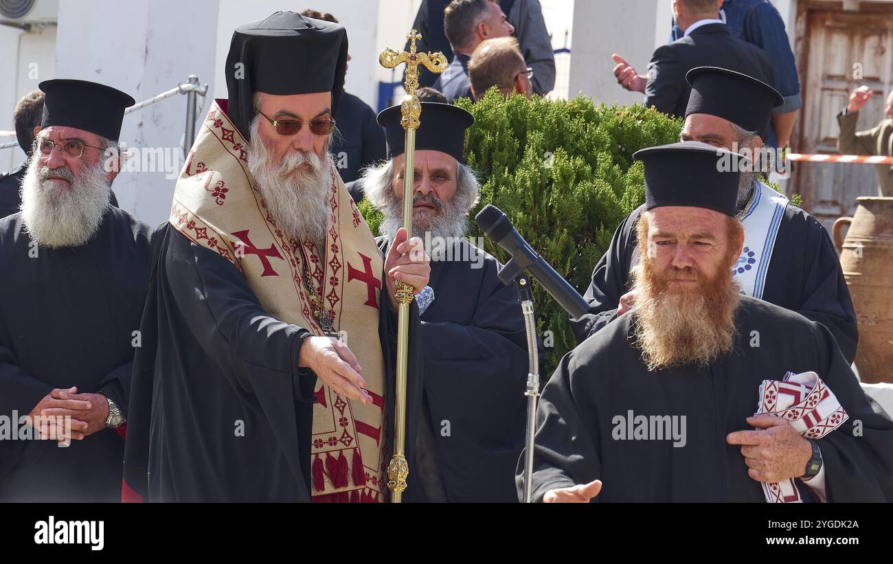 Archbishop Amphilochios, group of priests in deep black robes at an ...