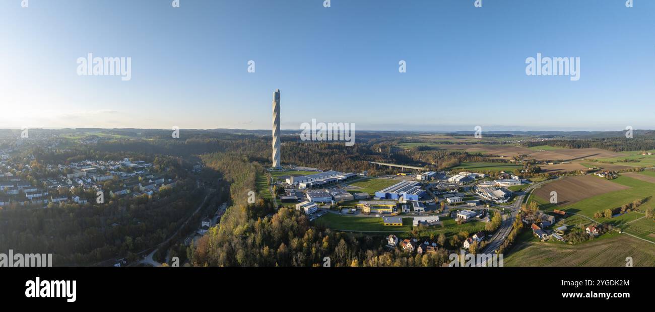 Aerial view, panorama from the 246 metre high TK-Elevator test tower of ...