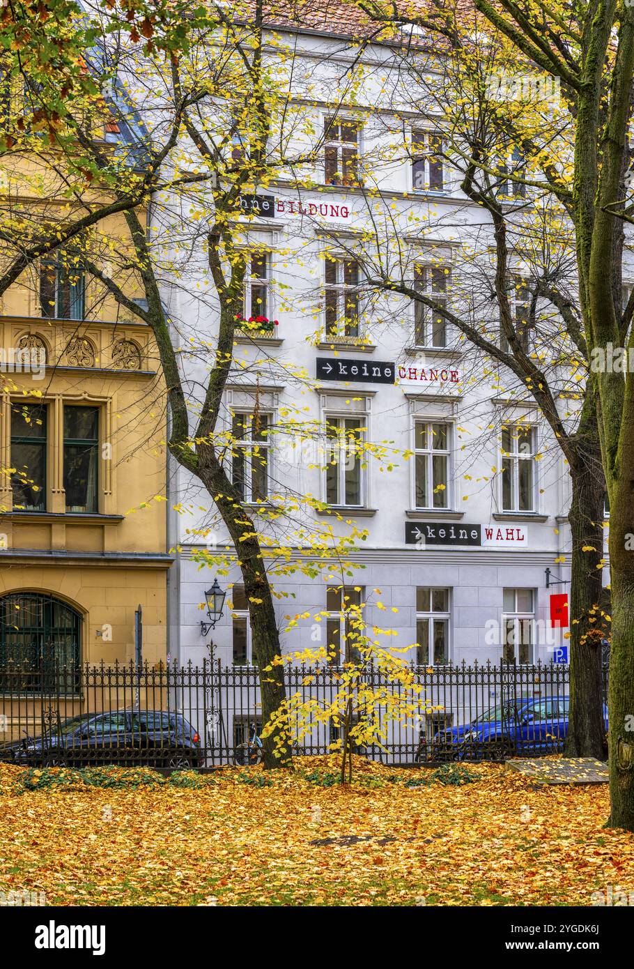 Autumn in the city, residential buildings on the grounds of the ...