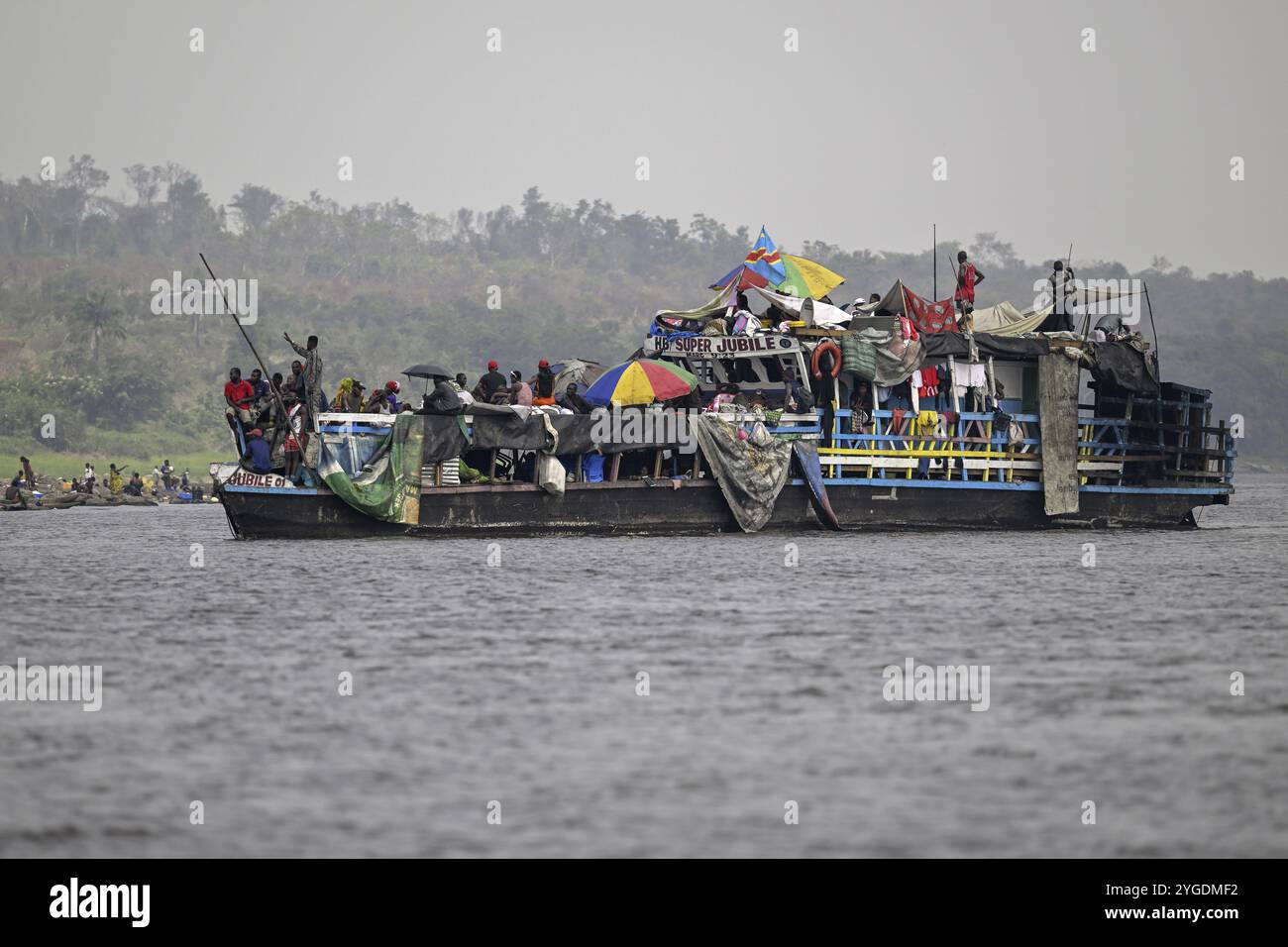 Overloaded ferry on the Congo River, near Tshumbiri, Mai-Ndombe ...