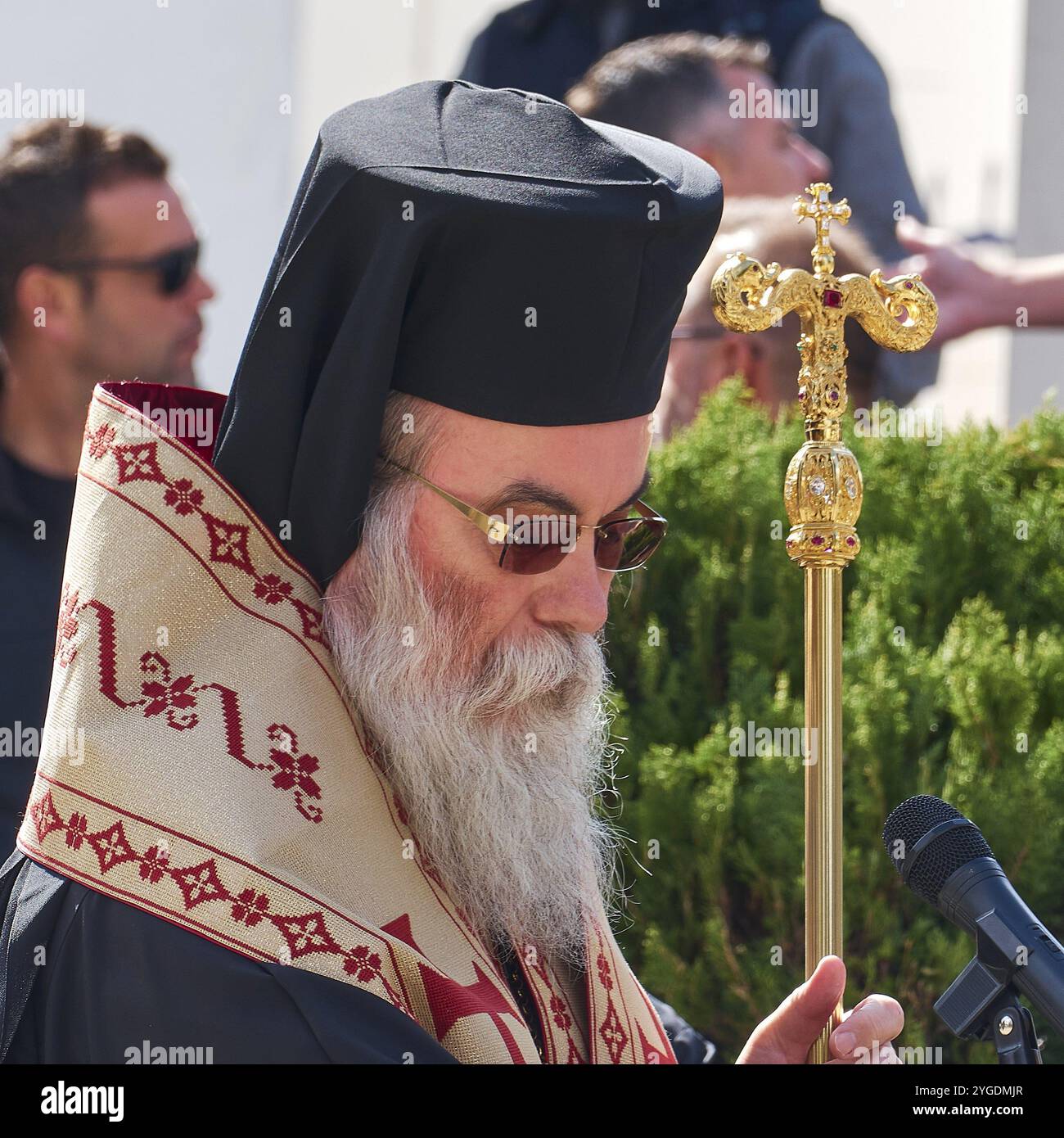 Archbishop Amphilochios, priest holding a gold-decorated cross staff at ...