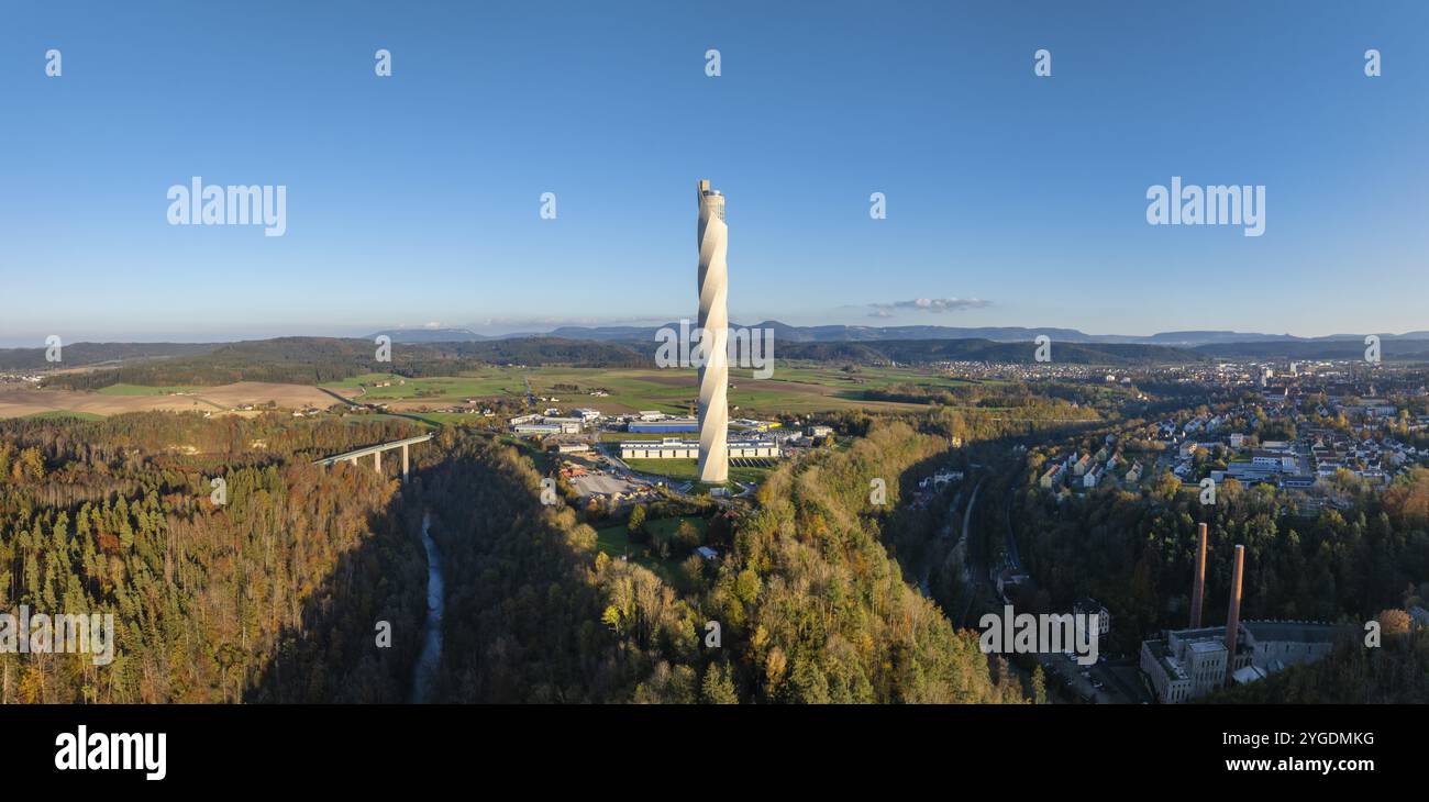 Aerial view, panorama from the 246 metre high TK-Elevator test tower of ...