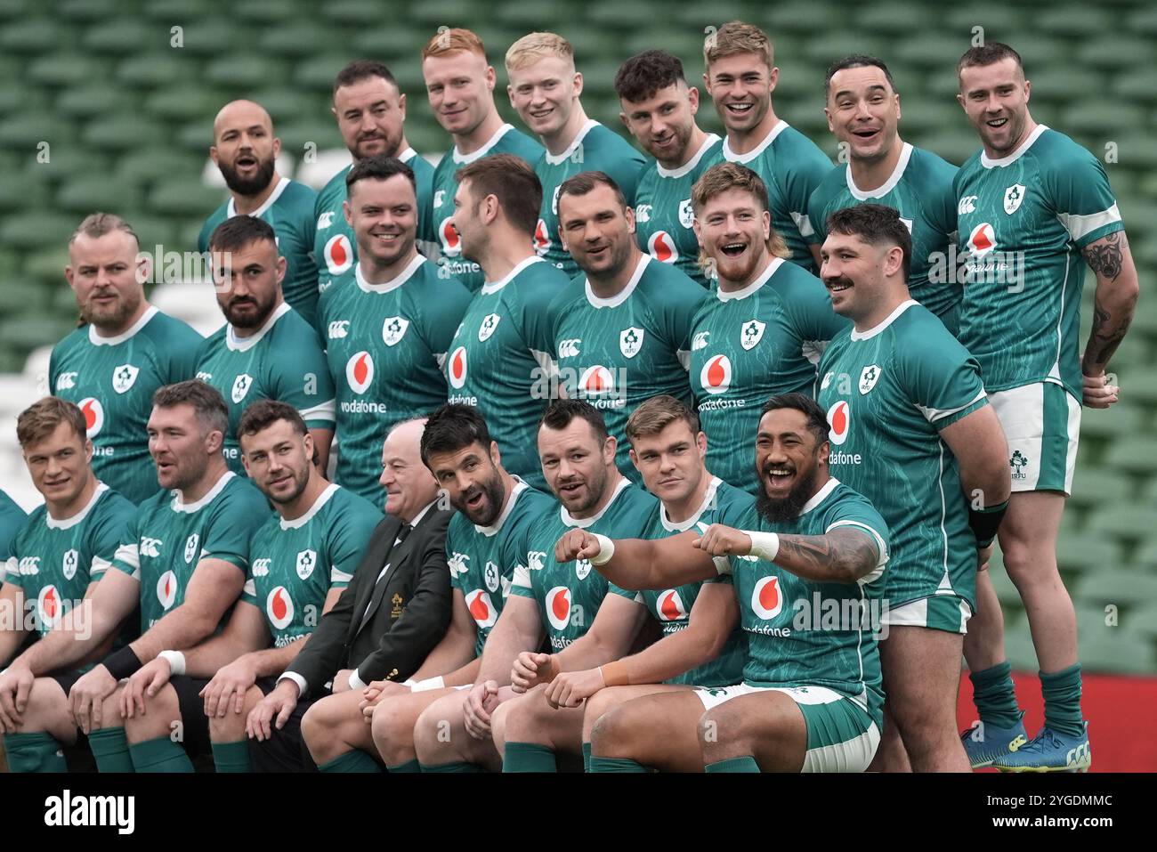 An Ireland team group photo during the team run at the Aviva Stadium ...