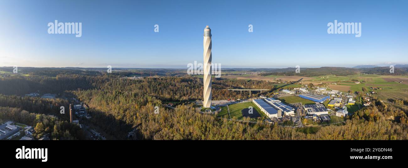 Aerial view, panorama from the 246 metre high TK-Elevator test tower of ...