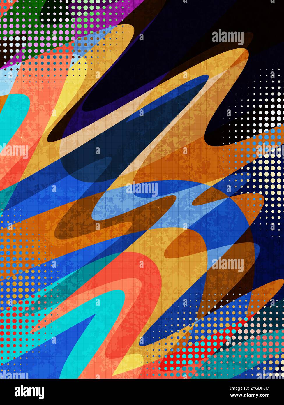 Colorful Abstract Background With Wavy Shapes Textures And Halftone