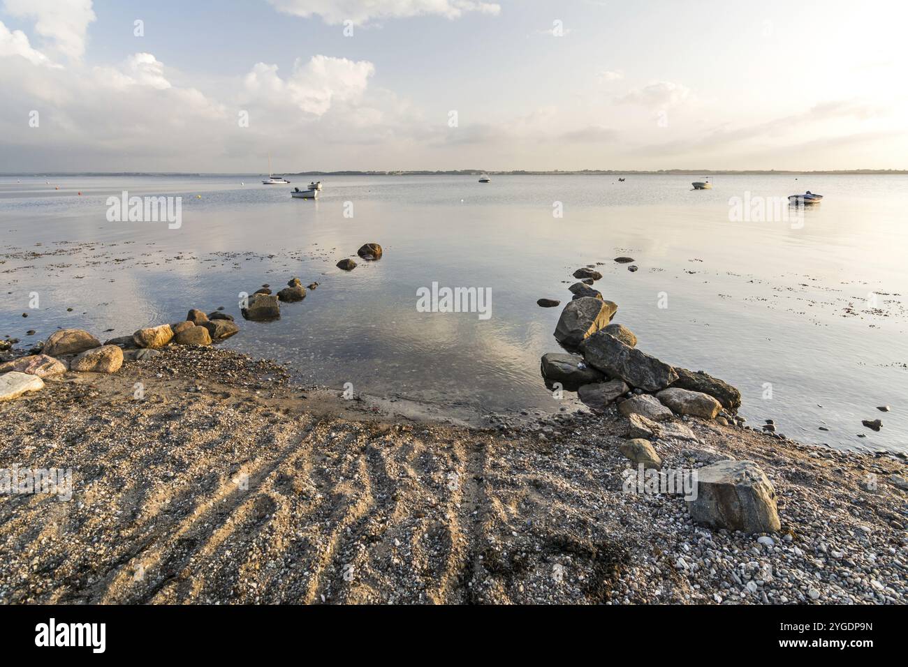 Natural boat ramp on a beach at the Baltic sea in peaceful morning ...