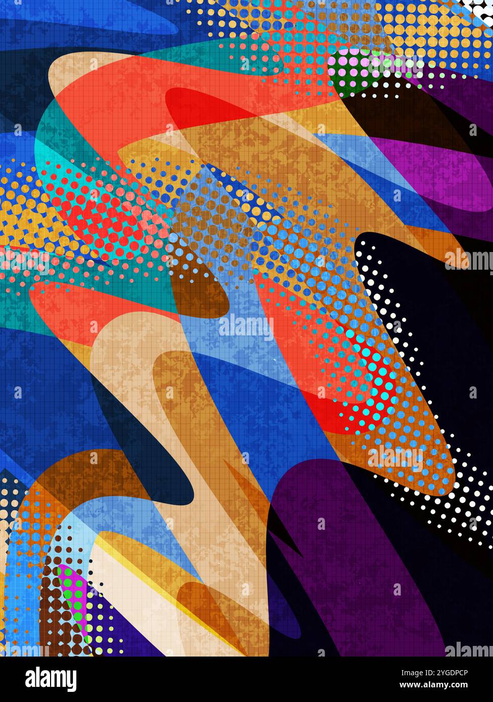 Colorful Abstract Background with Wavy Shapes, Textures and Halftone ...