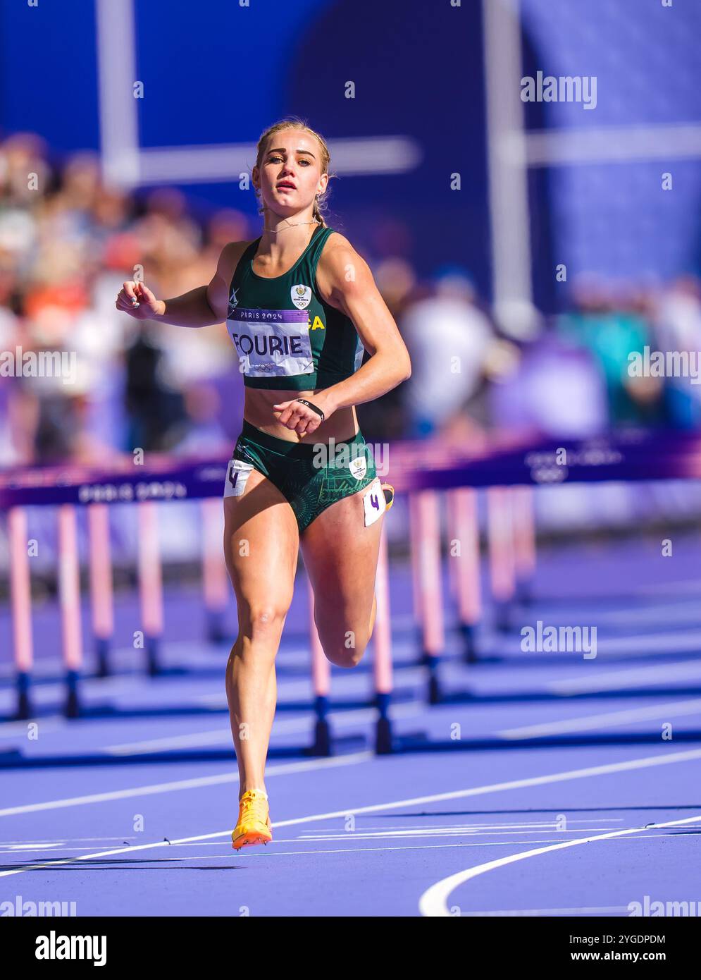 Marione Fourie participating in the 100 meters hurdles at the Paris ...
