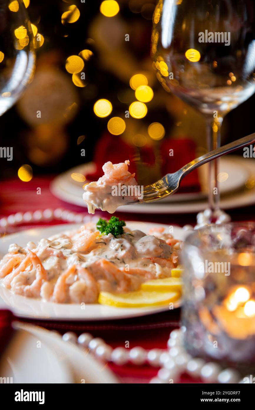 Festive fish table with Skagen salad - traditional Swedish starter dish ...