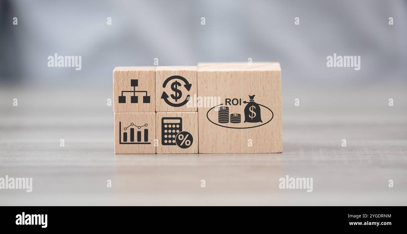 Wooden blocks with symbol of roi concept Stock Photo - Alamy