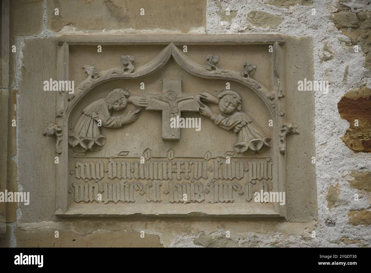 Historical inscription on the exterior facade of St Mary's Church ...