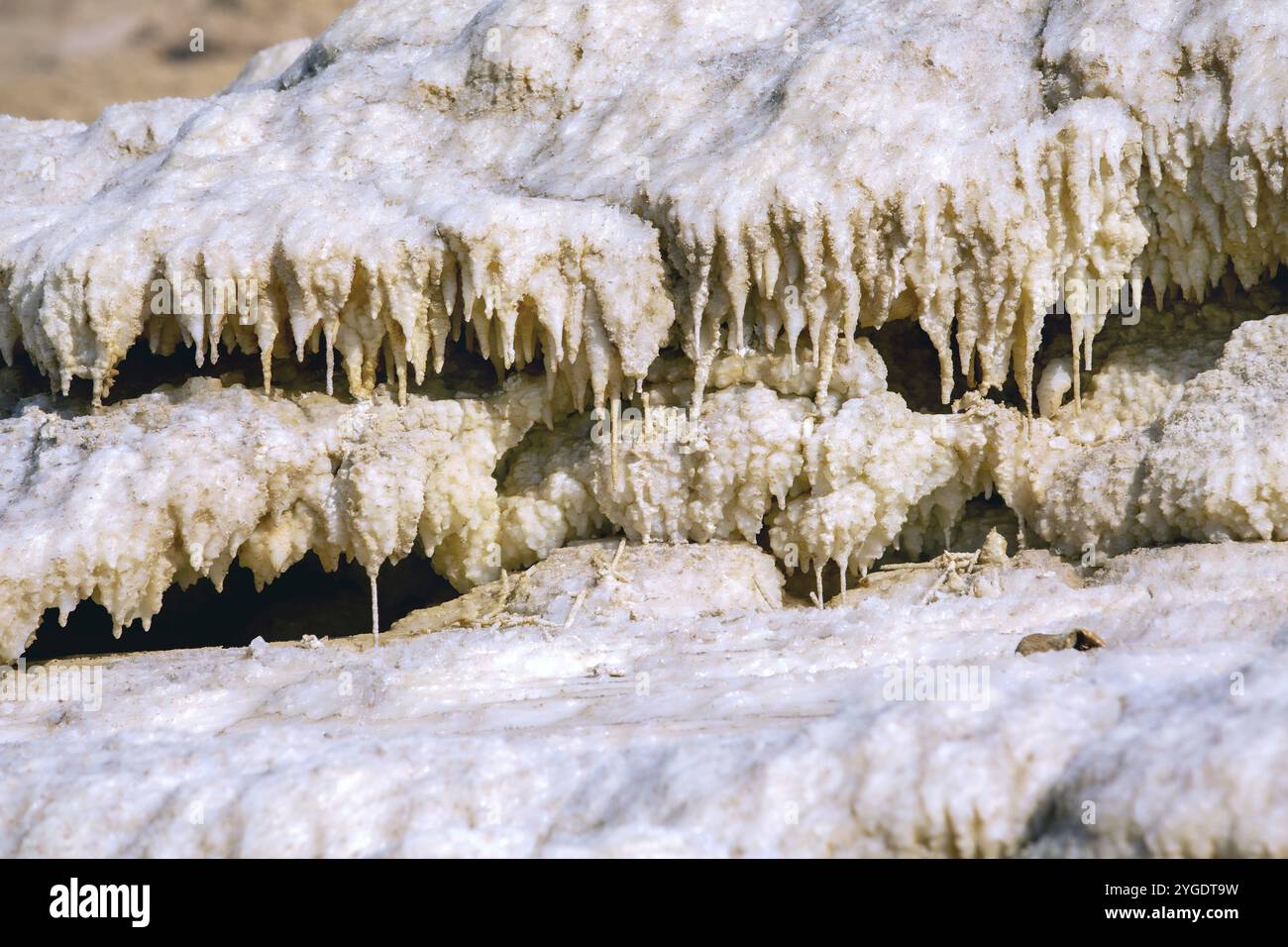 Natural salt stalactites crystals at the Dead Sea, lowest point on ...