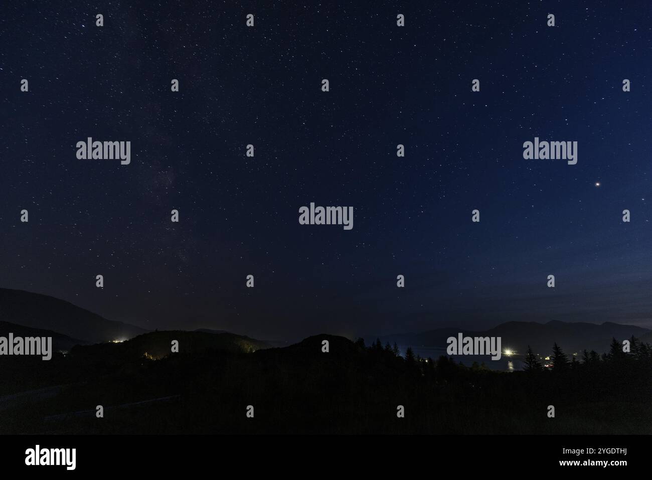 Milky Way, stars in the clear sky, Loch Linnhe, Inchree, Highlands ...