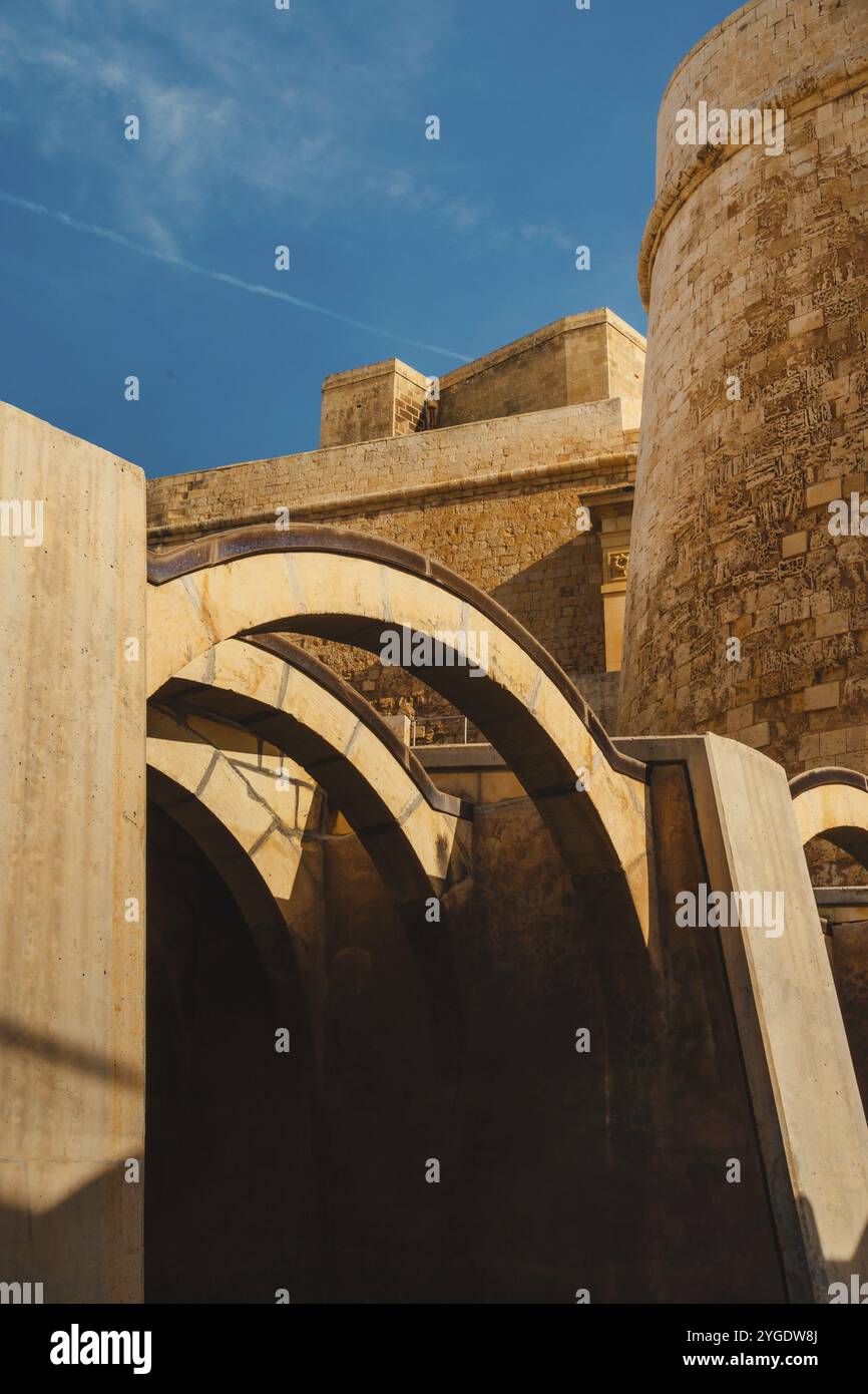 Citadella Gozo, Malta. View of the arches of the fortification showing ...