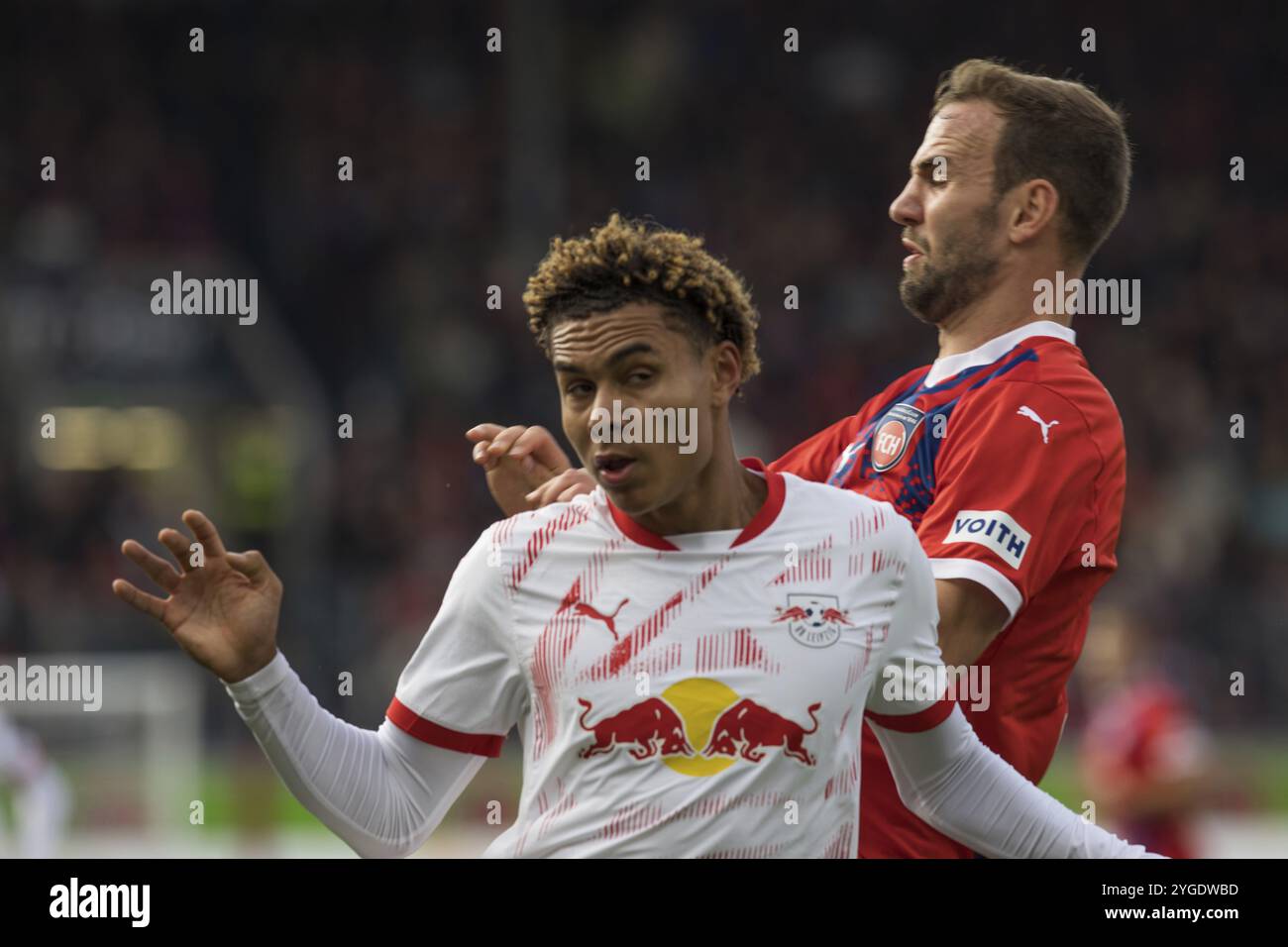 Football match, Antonio NUSA RB Leipzig left in aerial combat with ...