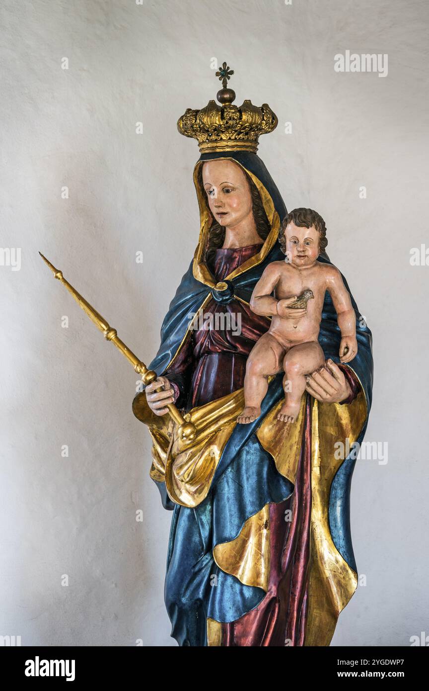 Figure of the Virgin Mary with baby Jesus and crown in the chapel on ...