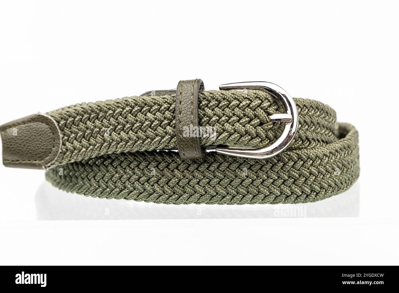 Green Womens Woven braided textile stretch belt isolated on white Stock ...