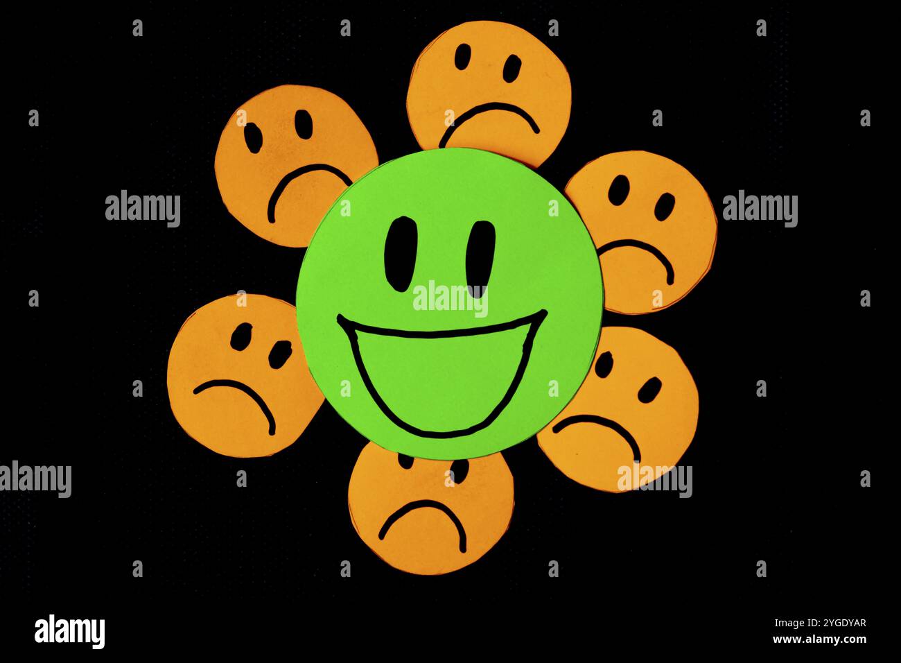 Image of some emoticons cut out of orange paper with a sad face ...