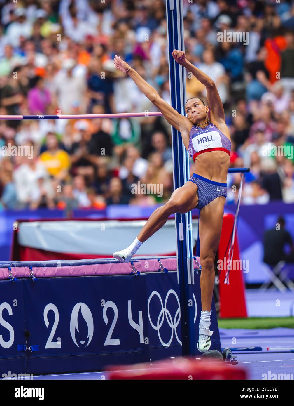 Anna Hall participating in the high jump at the Paris 2024 Olympic ...