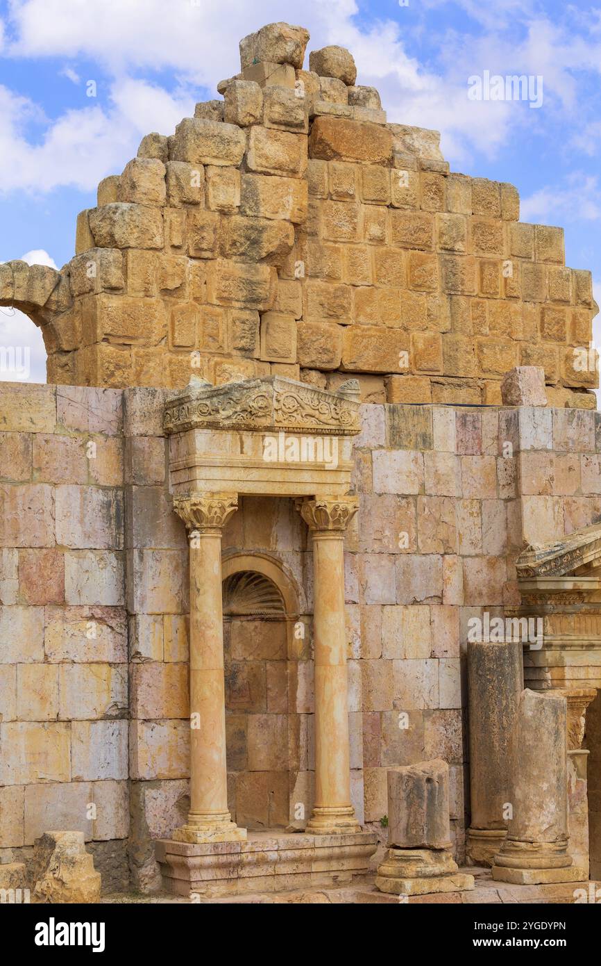 Jerash, Jordan close-up details of Roman amphitheater South Theatre in ...